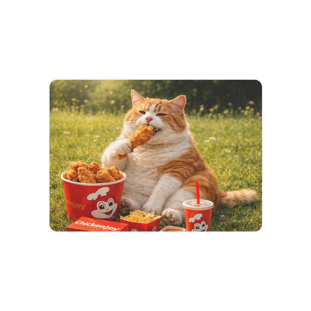 Letrero metálico de gato Chonk comiendo pollo frito / Decoración de ...