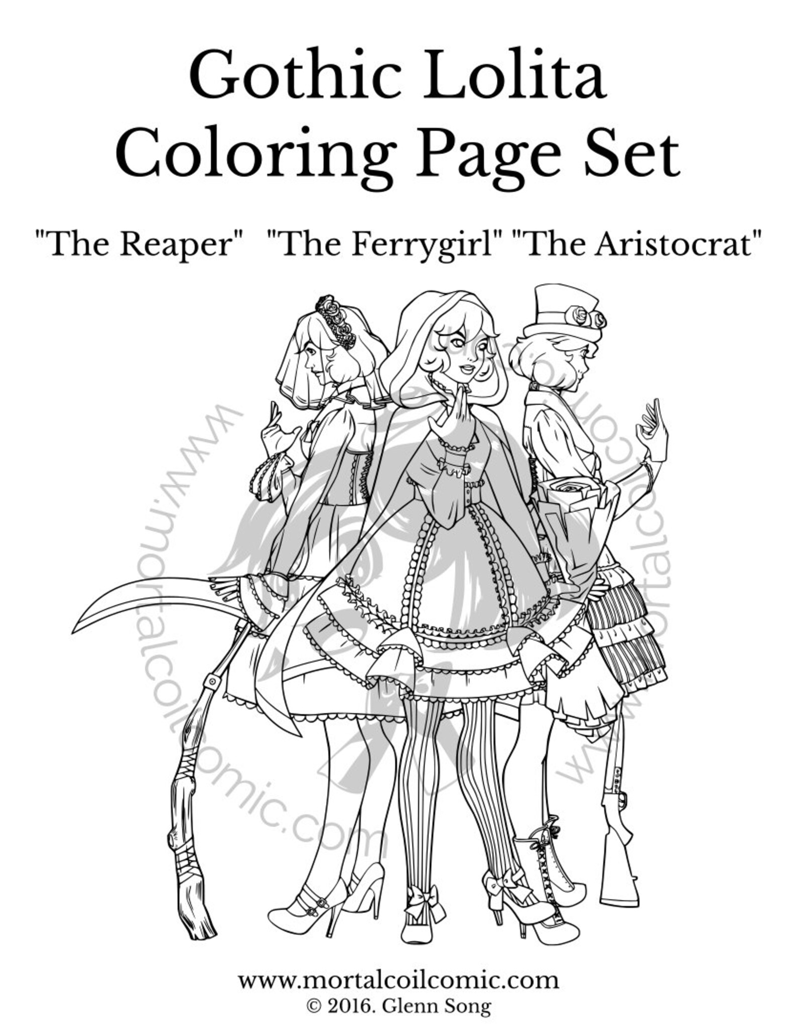 Gothic Lolita Fashion Coloring Page Bundle | 8 Illustrations, Instant ...