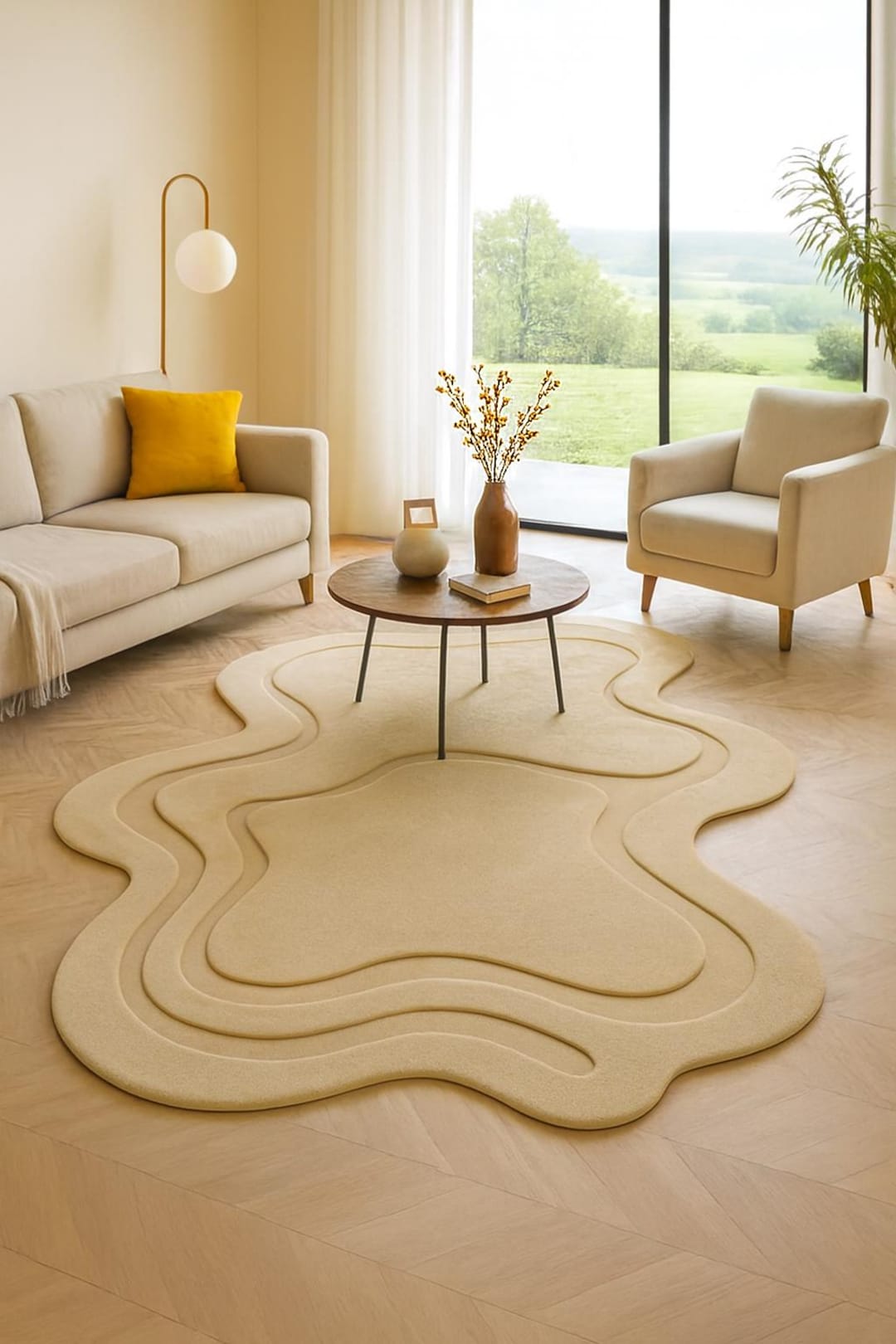 Hand Tufted Organic Shape Rug, Modern Abstract Area Rug, Beige ...