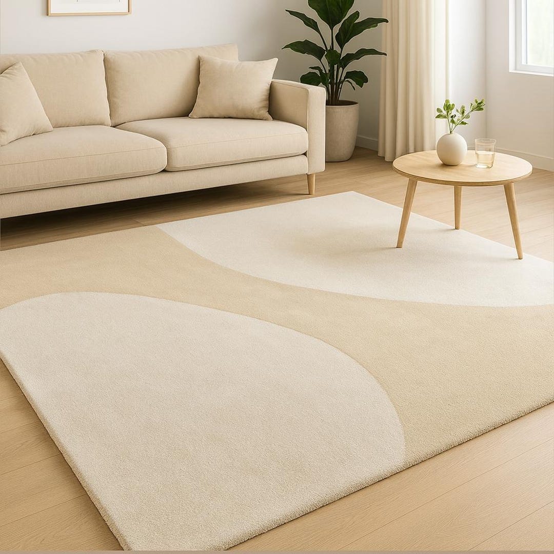 Modern Neutral Abstract Rug, Beige Cream Minimalist Area Rug ...