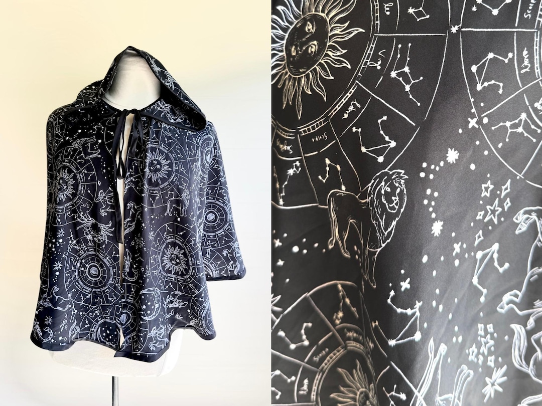 Silky Astrology Cape | White Black Galaxy Astrological Cloak | Hooded ...
