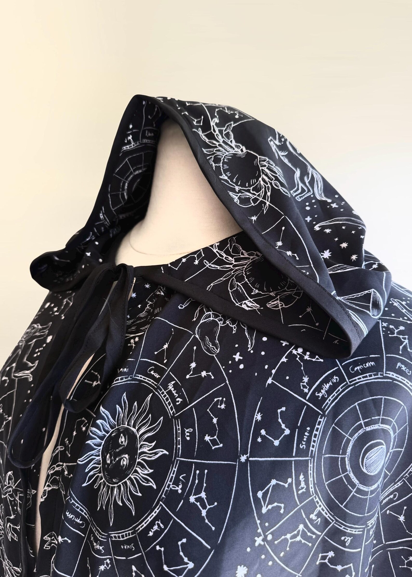 Silky Astrology Cape | White Black Galaxy Astrological Cloak | Hooded ...