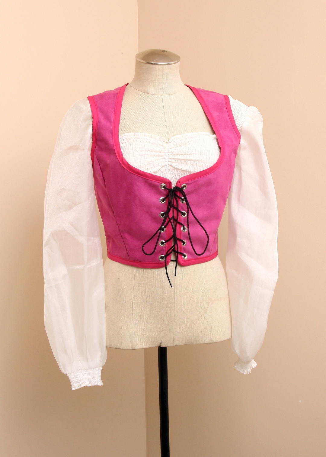 Suede Renaissance Bodice | Lace up Corset Vest | Pink Magenta Fuchsia ...