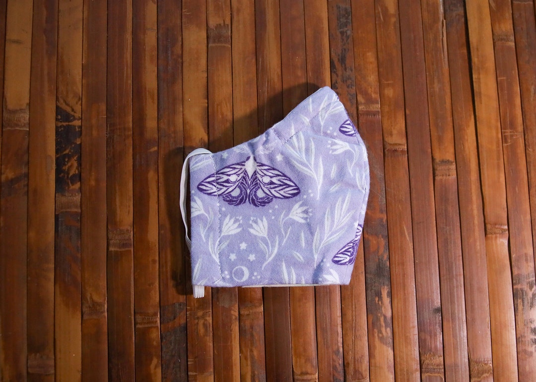 Lunar Moth Face Mask | Lavender Witchy Fairycore Flannel Cotton Dust ...
