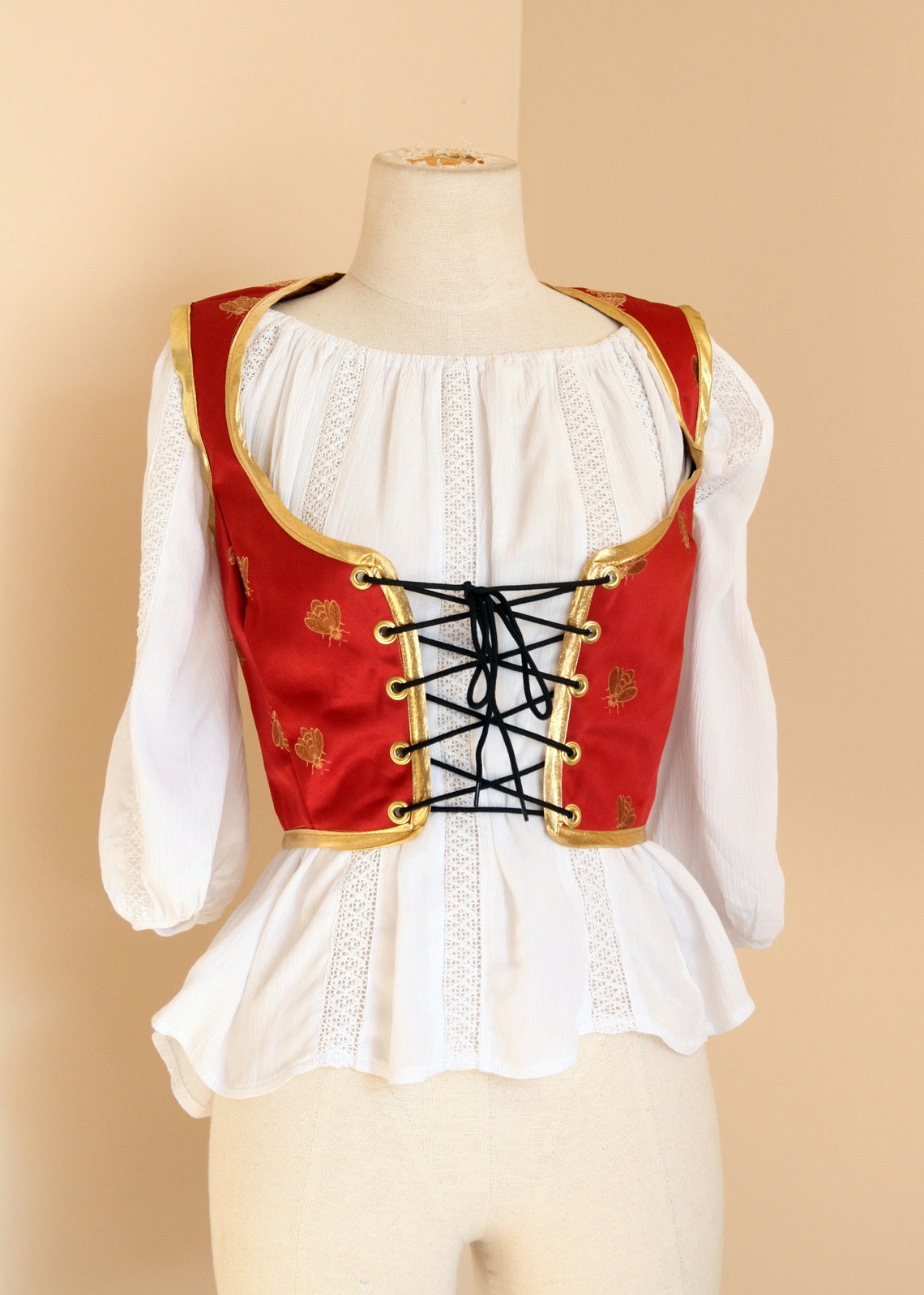 Red Gold Renaissance Bodice Honey Bee Corset Top Medieval - Etsy