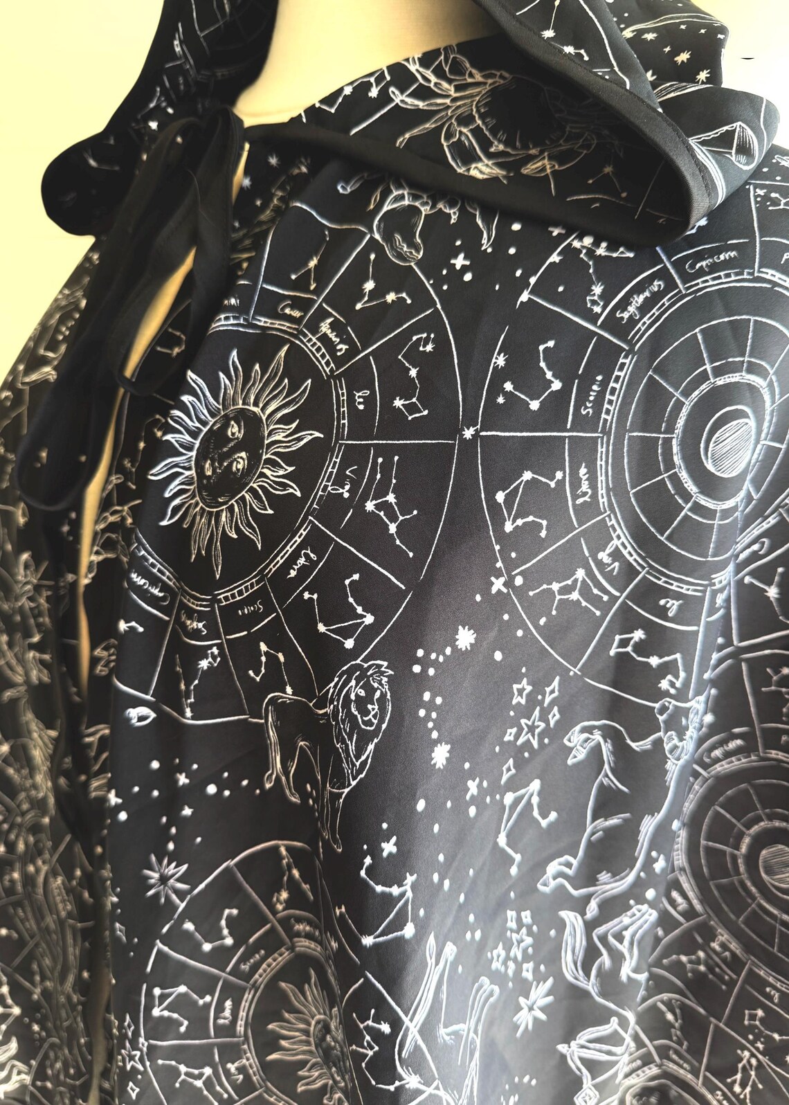 Silky Astrology Cape | White Black Galaxy Astrological Cloak | Hooded ...