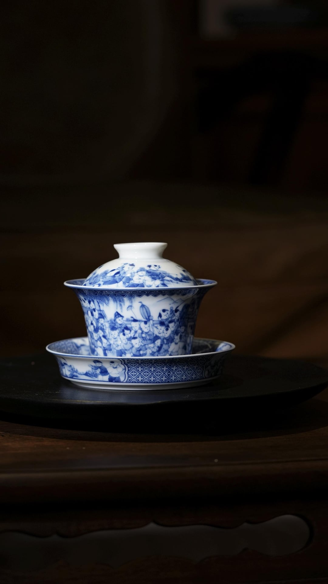 Hand-painted Blue & White Porcelain Gaiwan | "100 Boys" Tea Set - Etsy