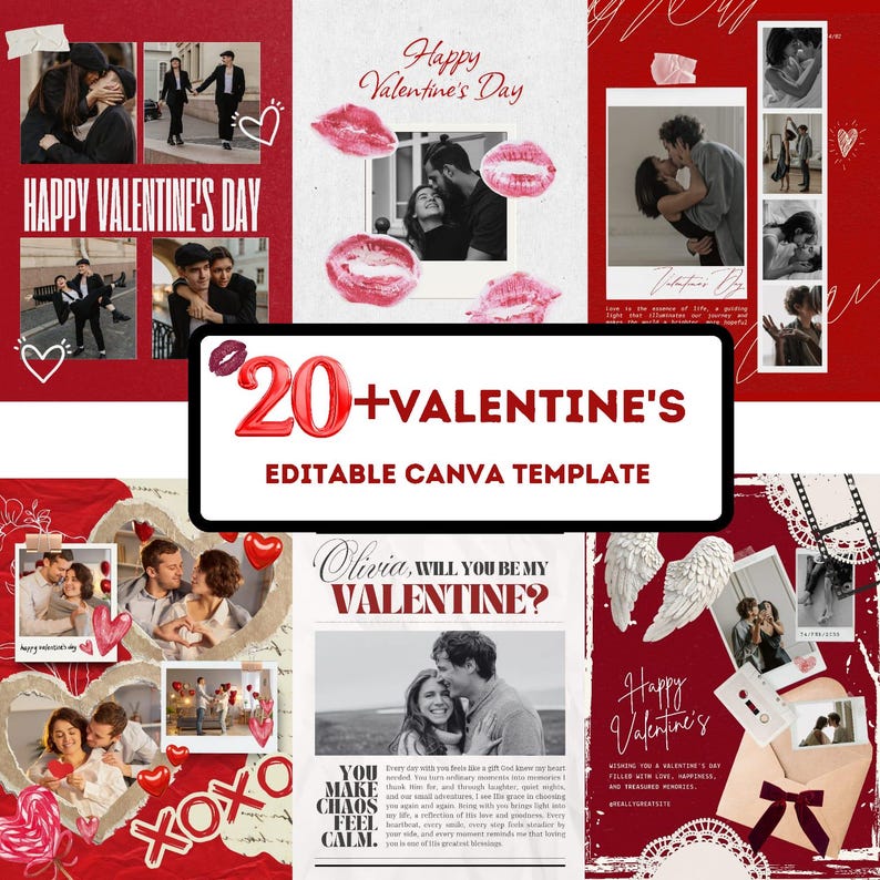 Más de 20 plantillas editables de Canva para San Valentín / Paquete de ...