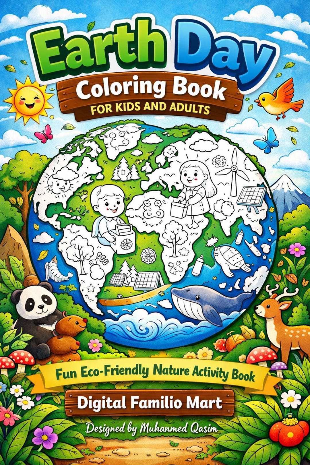 Earth Day Coloring Book for Kids Adults | Nature Eco Activity Pages ...