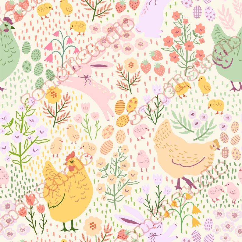 Farm Animal Seamless Pattern, Chicken Bunny Fabric Design, Nursery ...