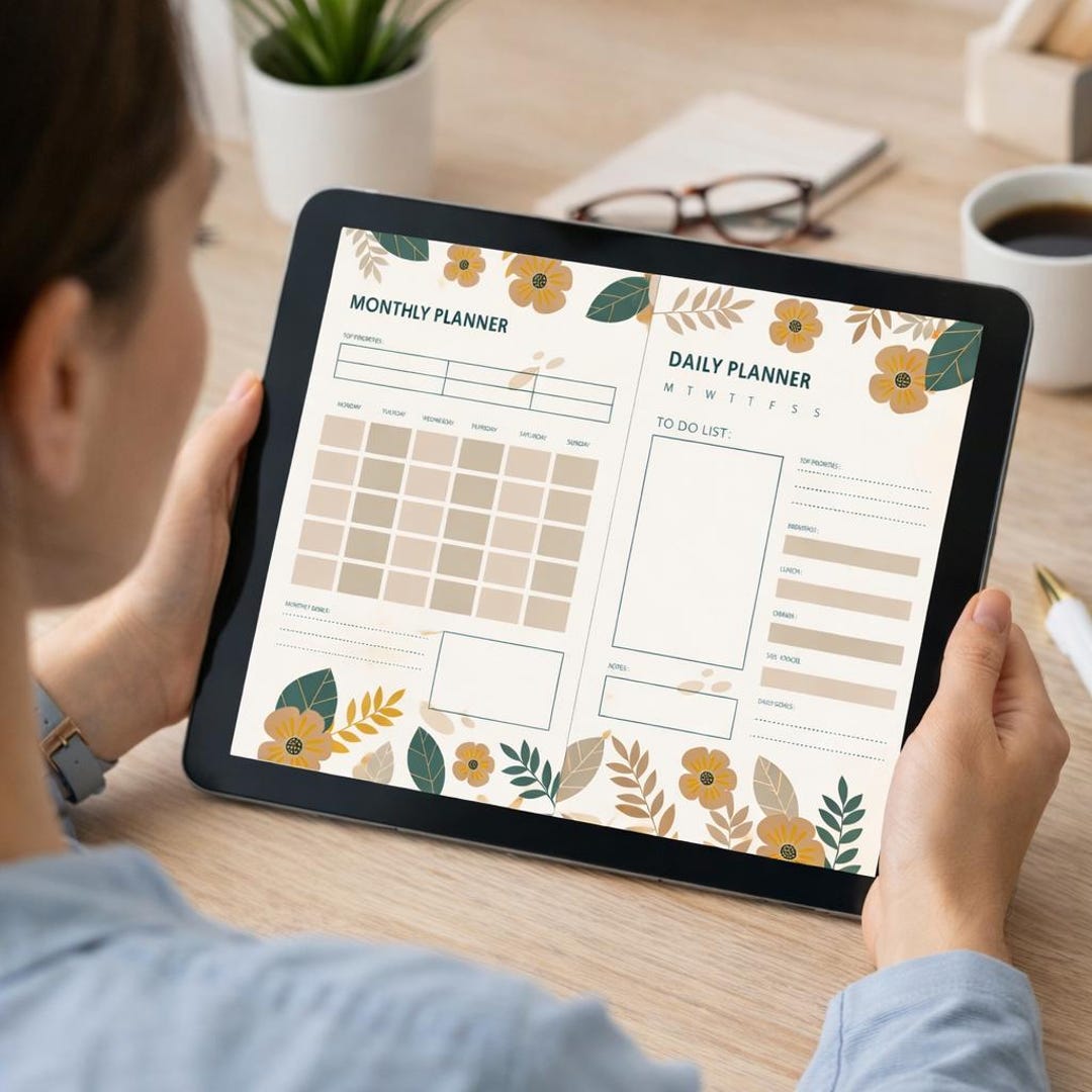 Floral Monthly, Daily, Weekly Planner, Budget Template (digital ...