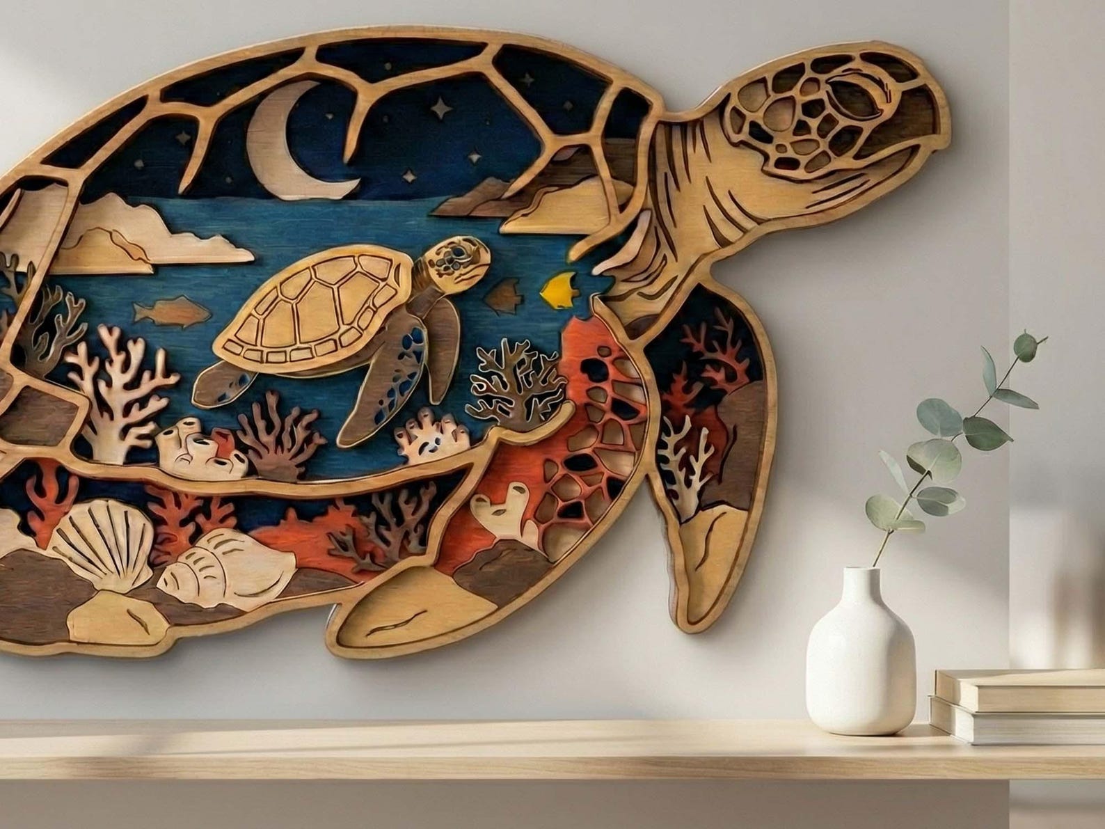 MD32 Laser Sea Turtles Cutting SVG 3D Woodland Phoenix Scene Laser Cut ...