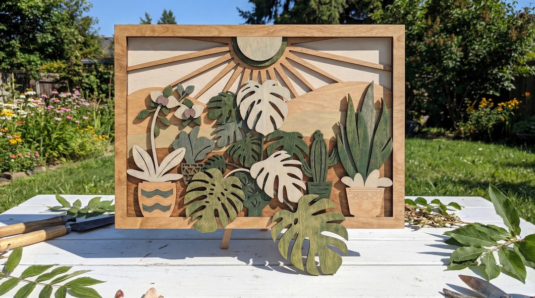 Layered Plant Sunset Wood Wall Art SVG 3D Woodland Nature Scene Laser ...