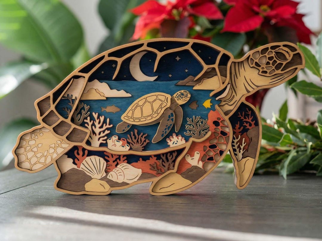 MD32 Laser Sea Turtles Cutting SVG 3D Woodland Phoenix Scene Laser Cut ...