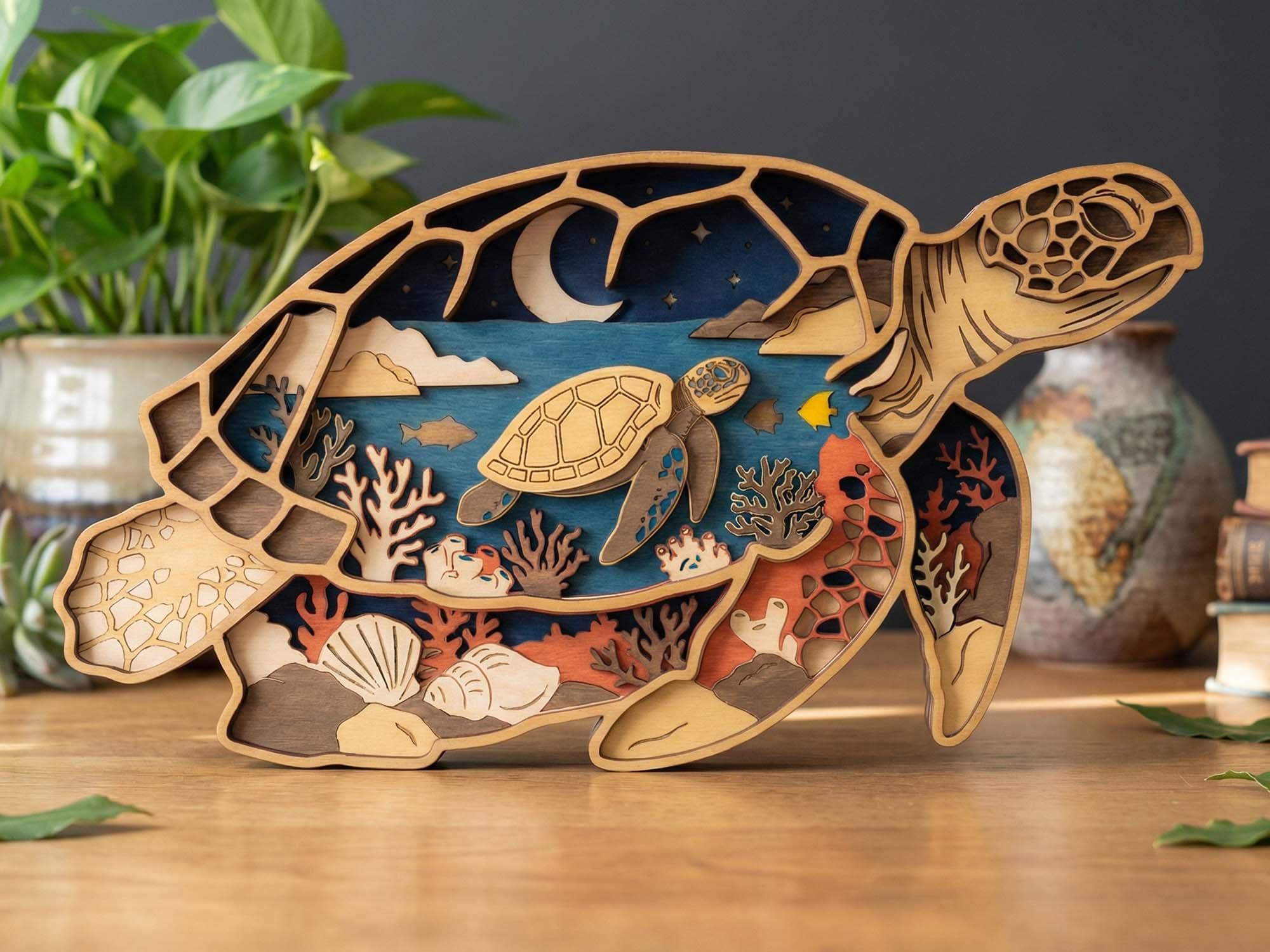 MD32 Laser Sea Turtles Cutting SVG 3D Woodland Phoenix Scene Laser Cut ...