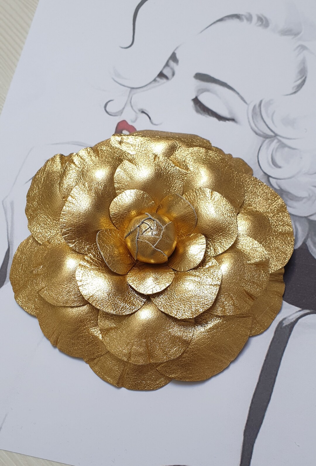 Gold Leather Camellia, Gold Camellia Brooch - Etsy