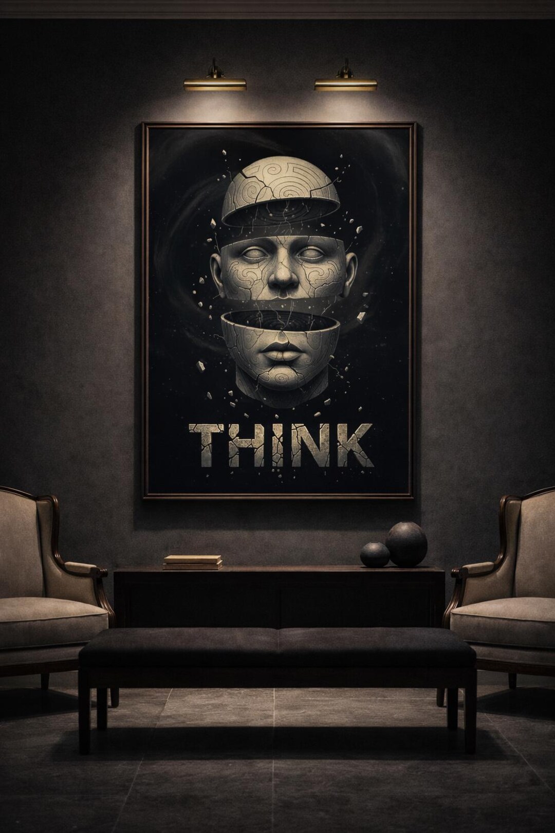 Think Wall Art, Surreal Head Sculpture, Abstract Mind Concept Art ...