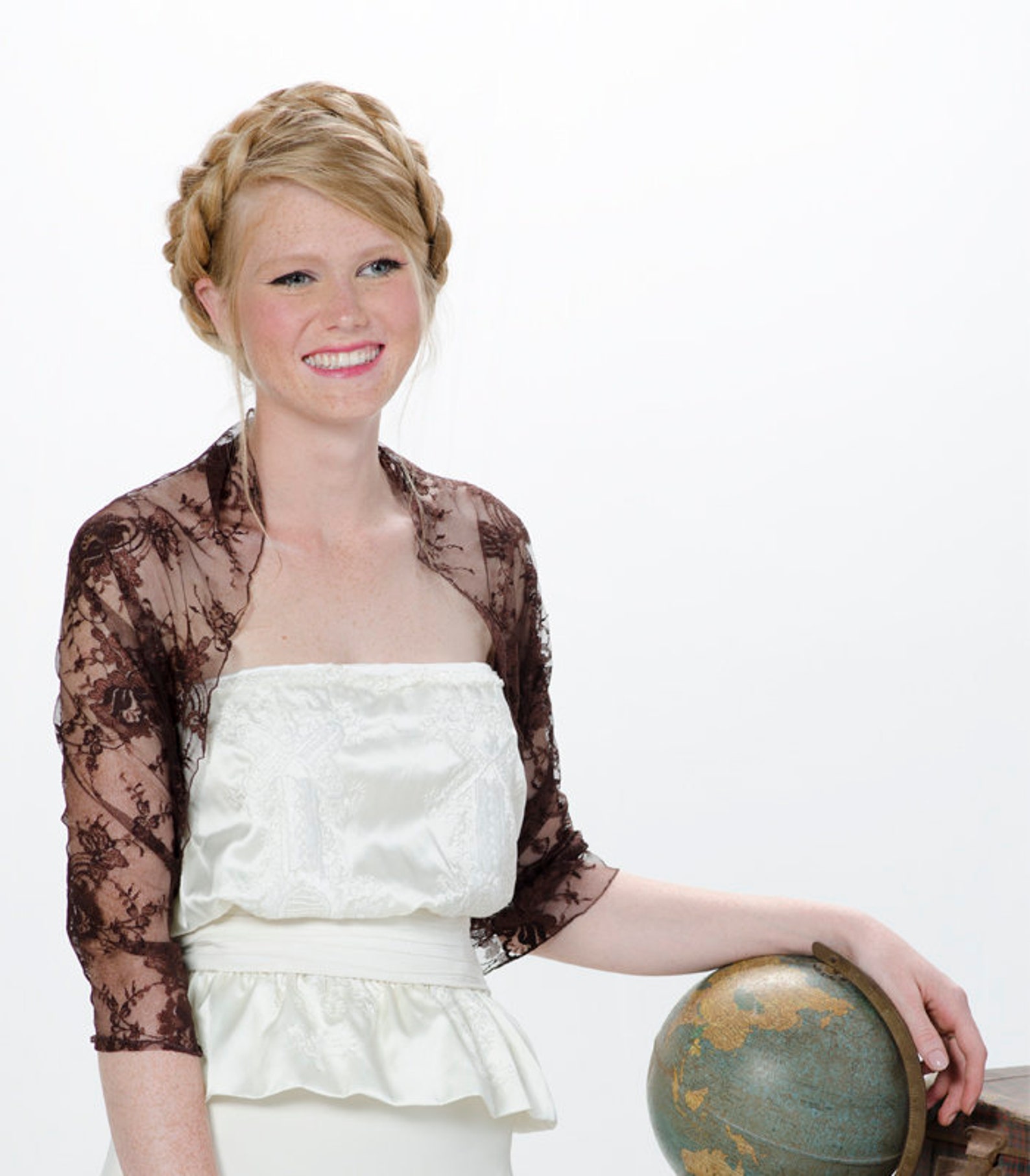 Brown Lace Shrug Bolero. Brown Lace Loop Shawl With 4 Wearing Options ...