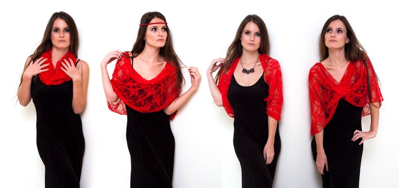 Red Lace Shawl. Bright Red Loop Shawl Red Versatile Top - Etsy