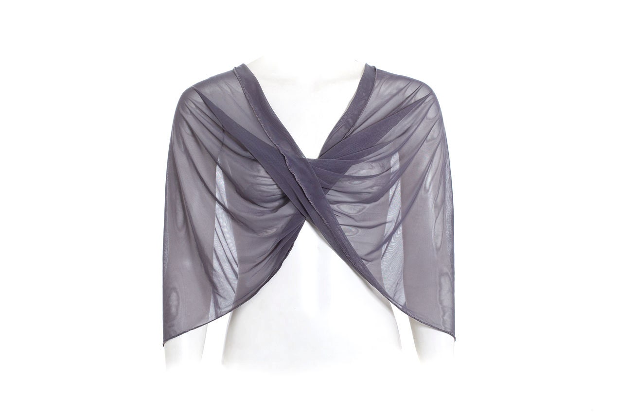 Set of 5 Grey Sheer Shawls. 4 Options Top- Shawl, Shrug, Twist and ...