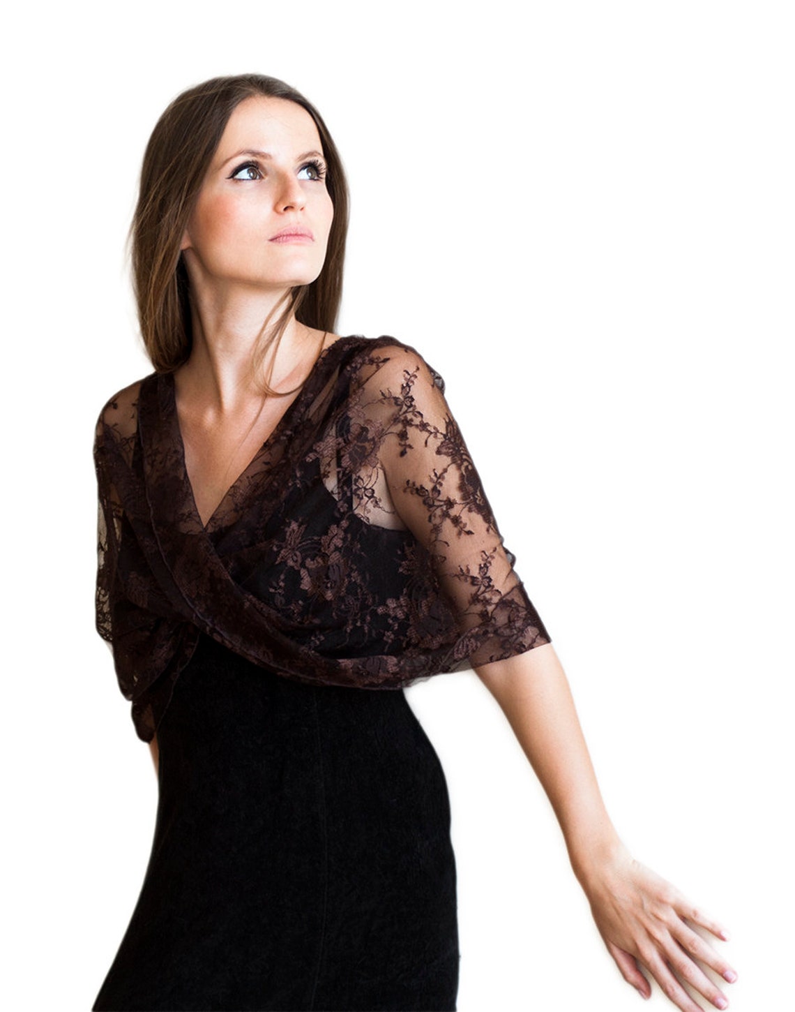 Brown Lace Shrug Bolero. Brown Lace Loop Shawl With 4 Wearing - Etsy Israel