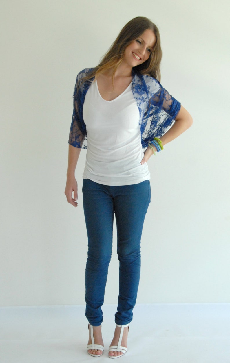 Royal Blue Lace Shrug, Lace Cover up Shrug, Royal Blue Bolero, Blue ...