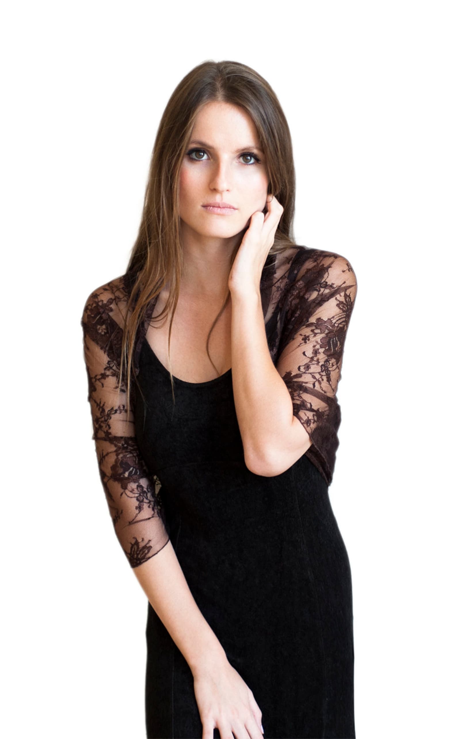 Brown Lace Shrug Bolero. Brown Lace Loop Shawl With 4 Wearing Options ...