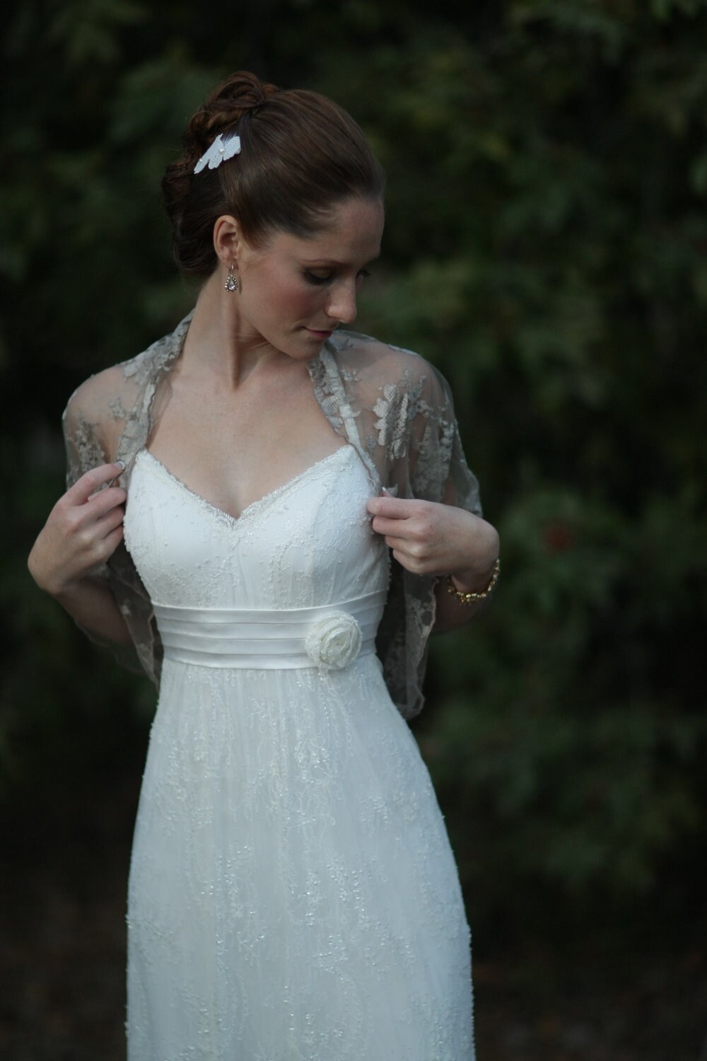 Mantilla Lace Veil Taupe Bridal Loop Shawl Convertible Wrap | Etsy