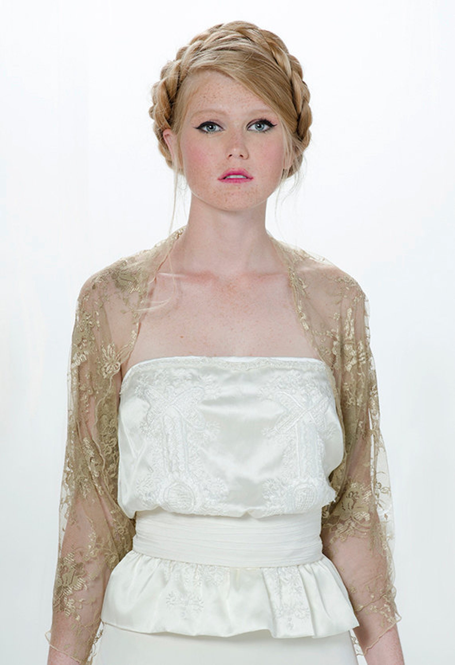 Gold Lace Bridal Cover Up. Alternative Bride Lace Bolero. Convertible ...
