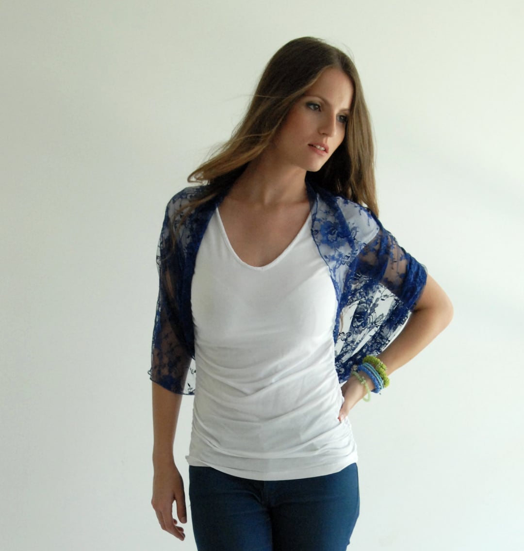 Royal Blue Lace Shrug, Lace Cover up Shrug, Royal Blue Bolero, Blue ...