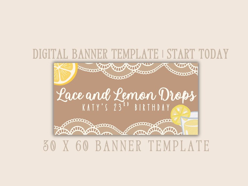 Lace and Lemon Drops Banner Template, Lemon Birthday Party Banner ...