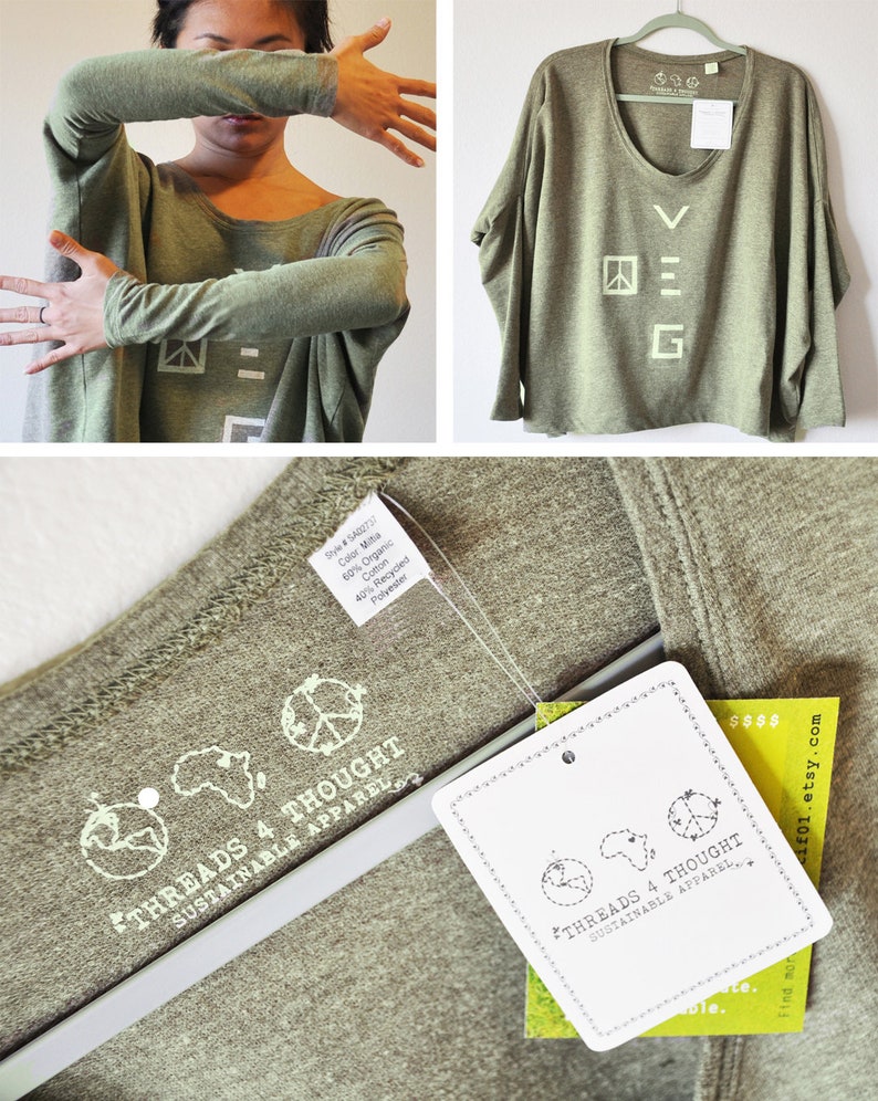 Veg Peace Clothing Organic Recycled Grey Green Angie Top | Etsy