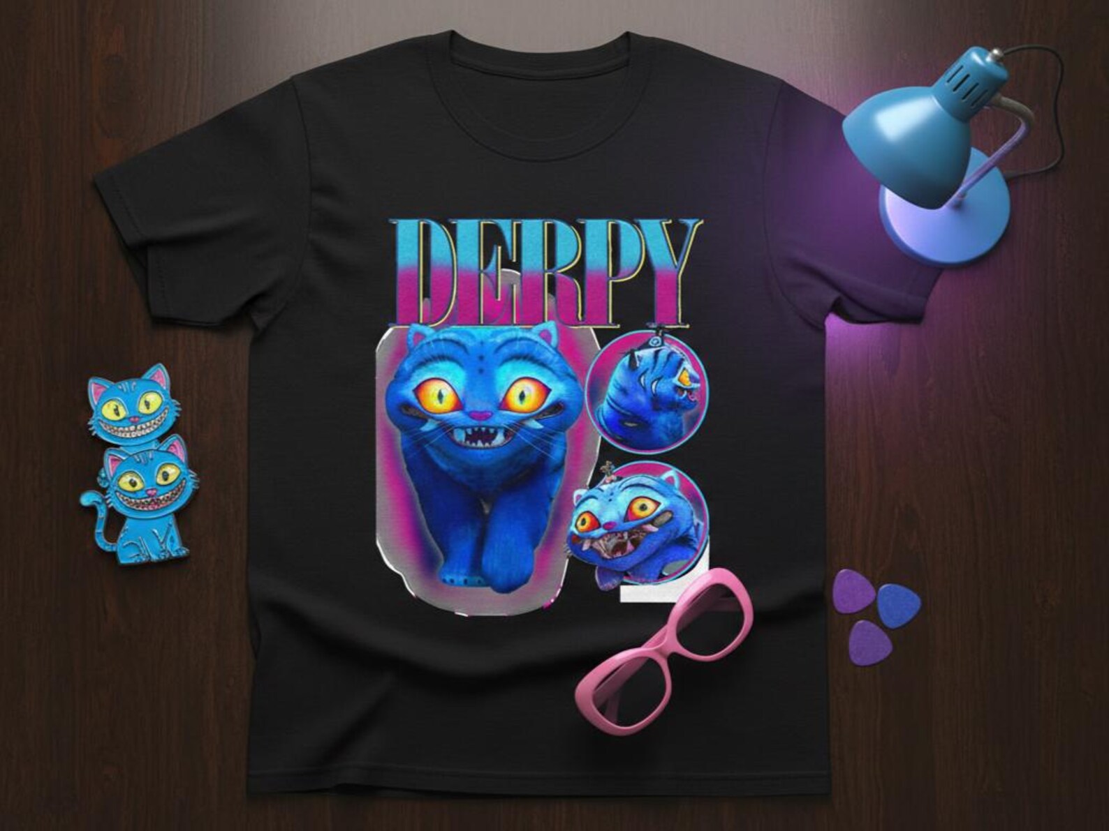 Derpy Blue Cat Kpop Demon Hunters Poster, Y2K Neon Pink Retro Art ...