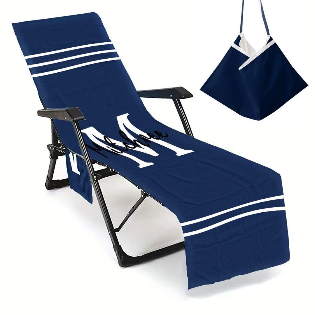 Personalized Beach Chair Towel Cover With Side Pockets - Quick-dry ...