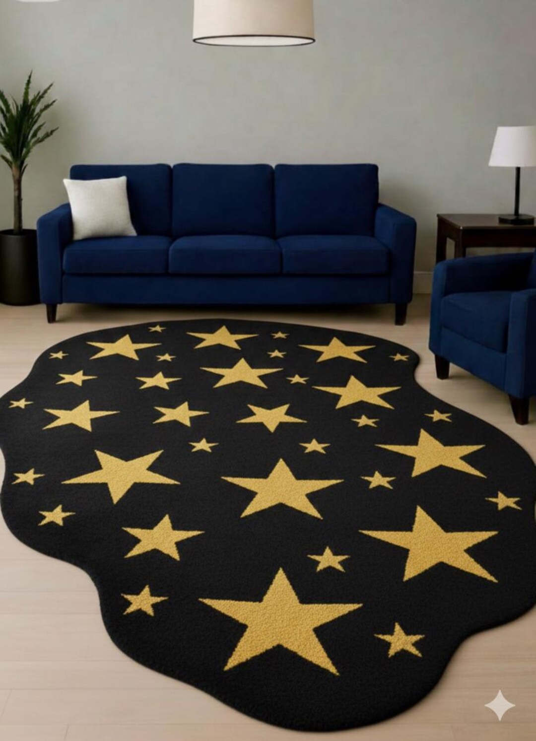 Hand Tufted Star Rug, Black and Gold, Irregular Area Rug - Etsy