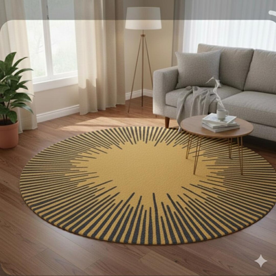 Modern Sunburst Round Area Rug - Yellow & Charcoal Mid-century Modern ...