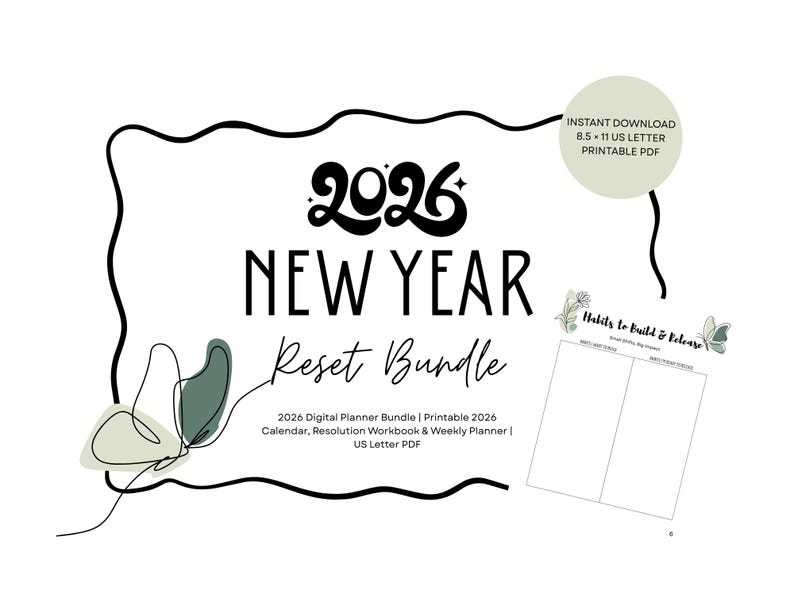 2026 Digital Planner Bundle | Printable Calendar, Resolution Workbook ...