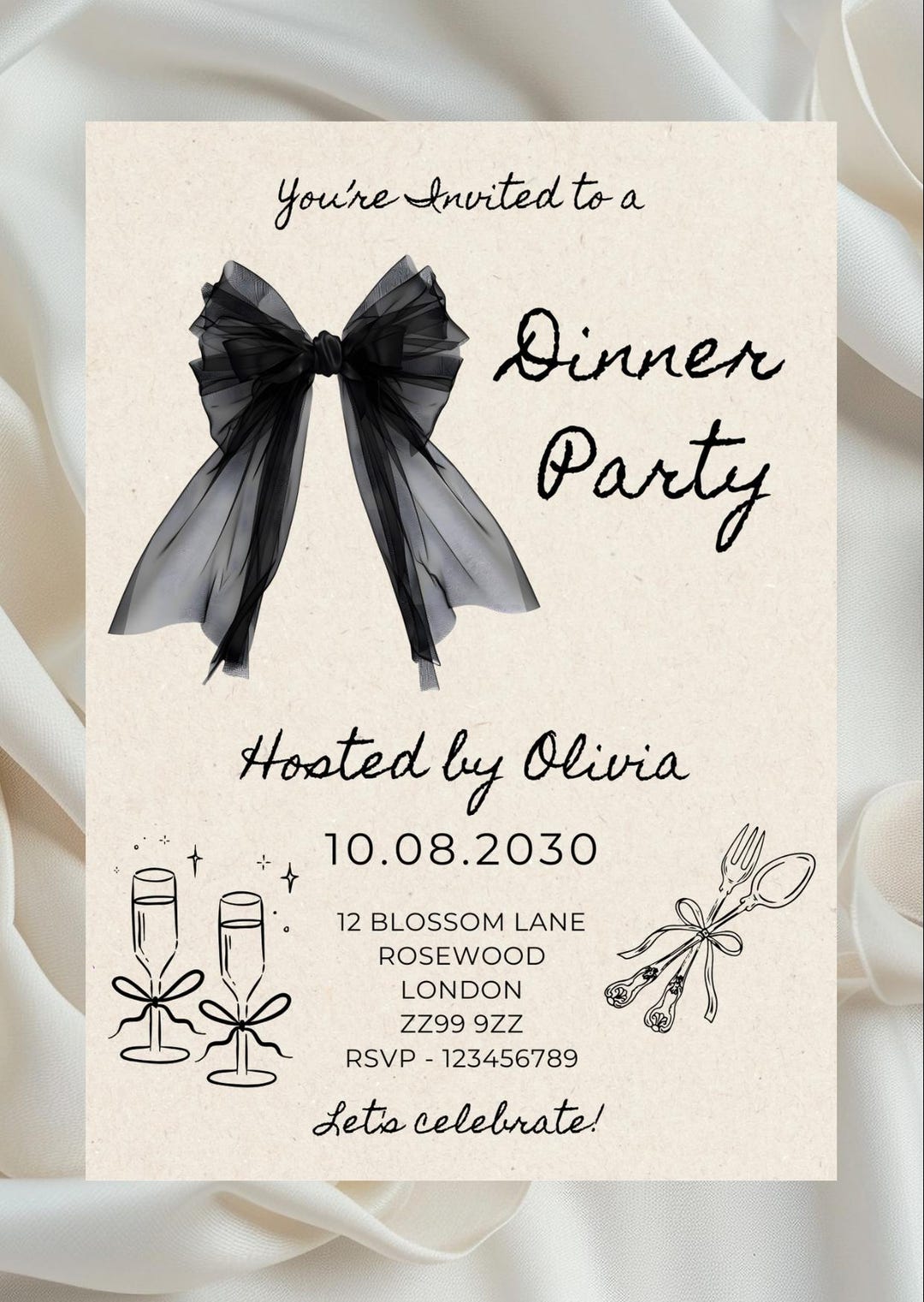 Elegant Dinner Party Invitation Template | Printable Dinner Party ...