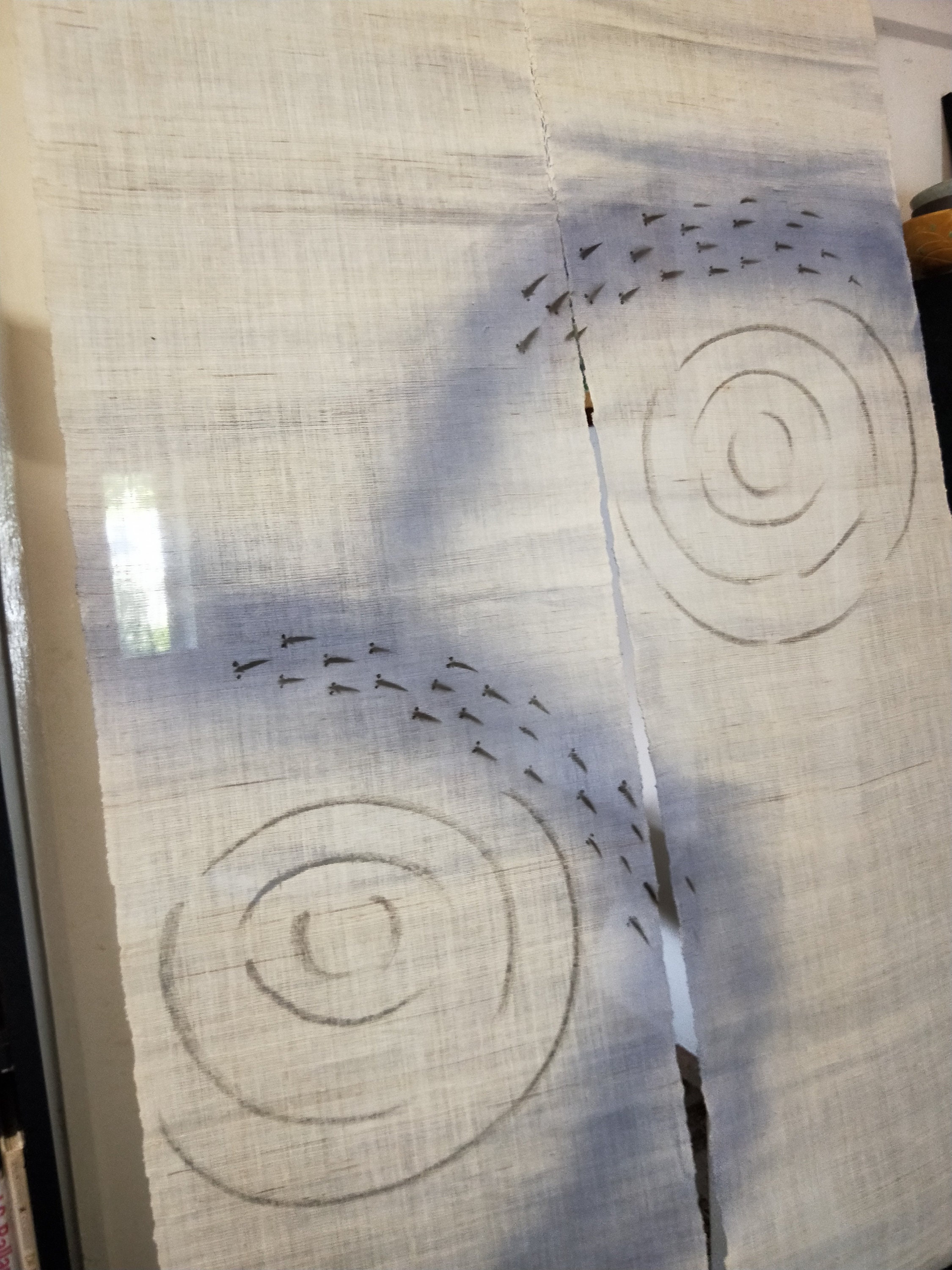 Japanese hemp Noren with 145 cm long 84 cm wide approx little fishes or ...