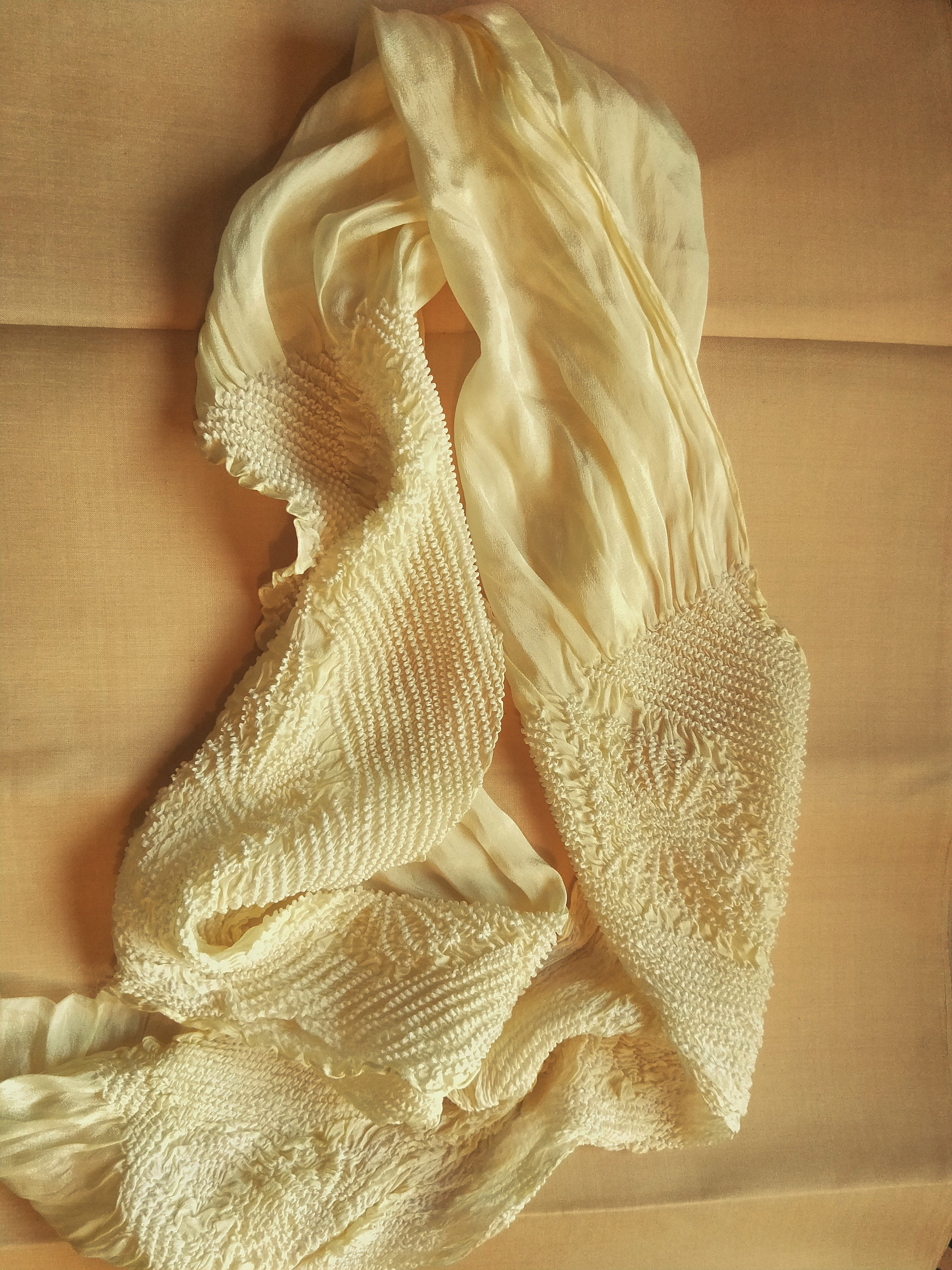 Vintage Japanese silk kimono obi-age pale lemon yellow silk with ...