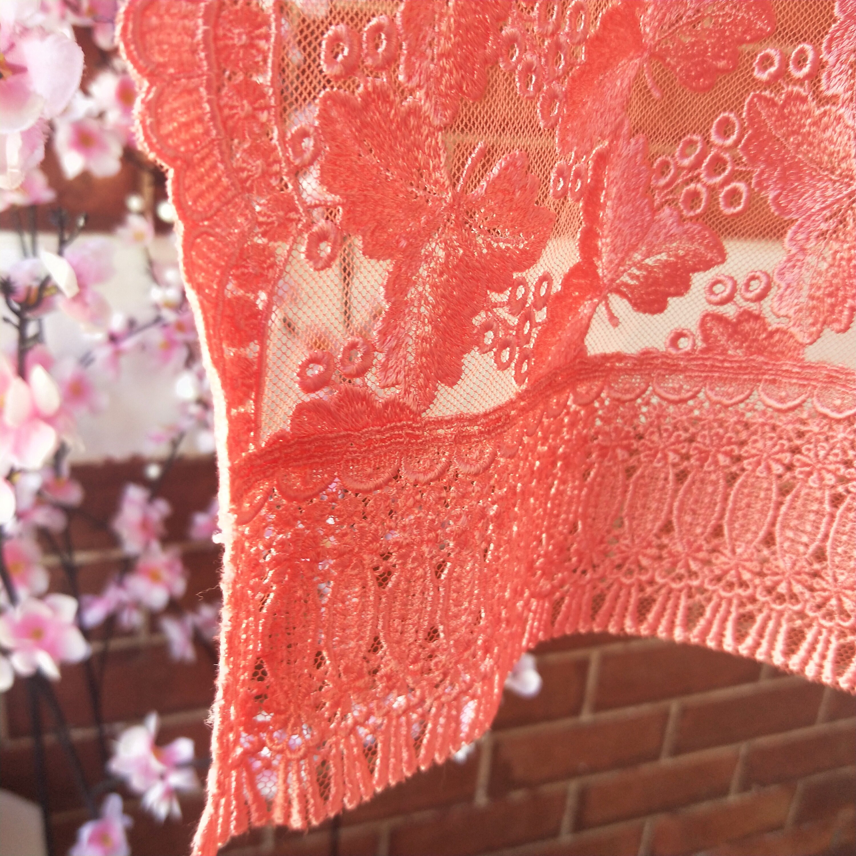 Vintage Japanese lace shawl for kimono tnagerine orange lace