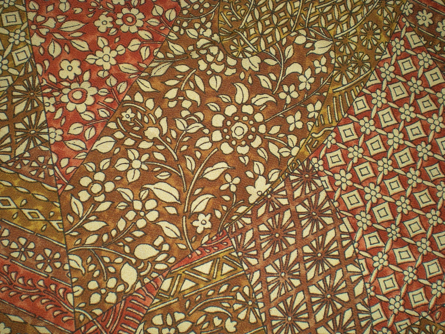 Vintage Japanese silk kimono fabric brown sarassa pattern 36 x 14