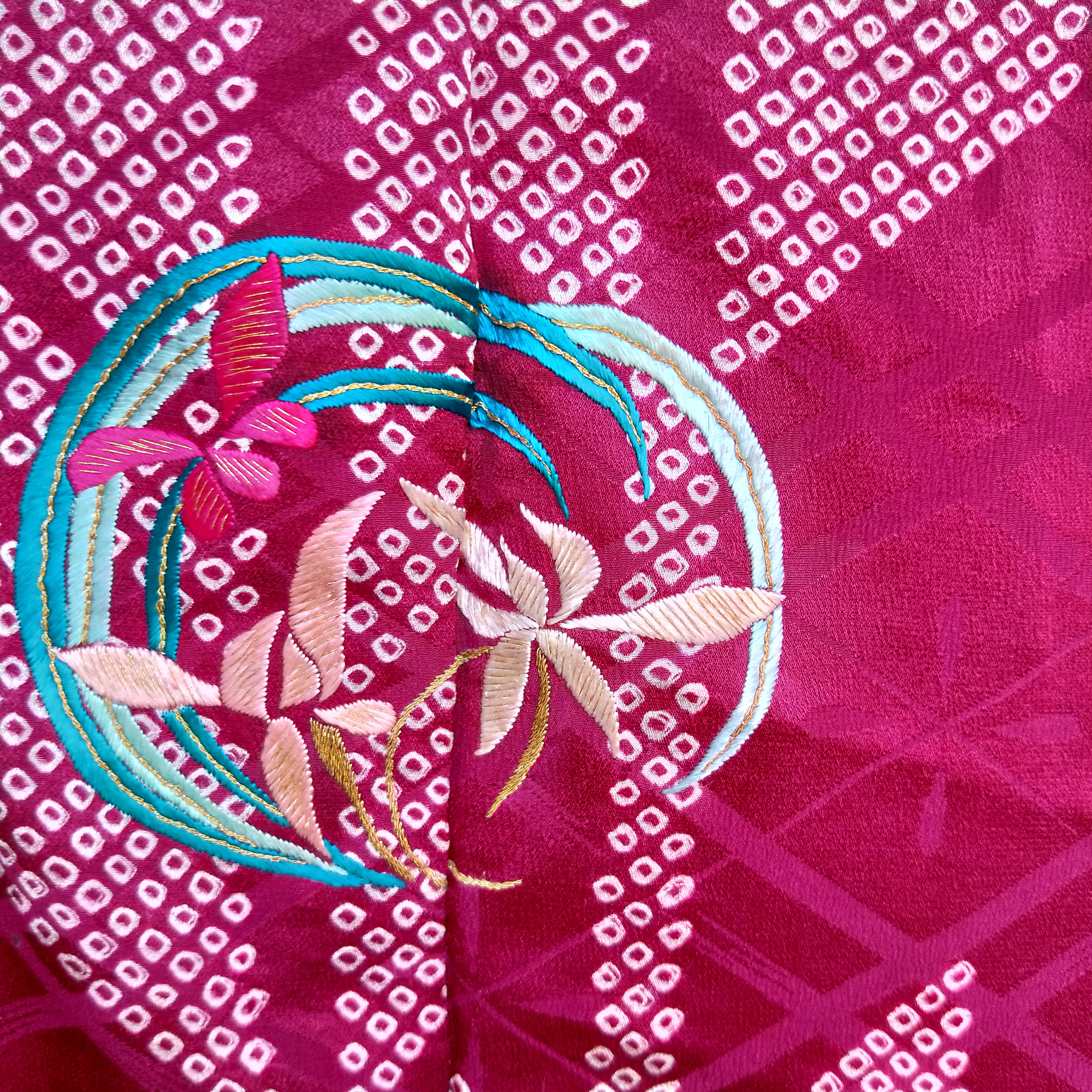 Antique Japanese rinzu fine weaves purple wine, silk kimono with ...