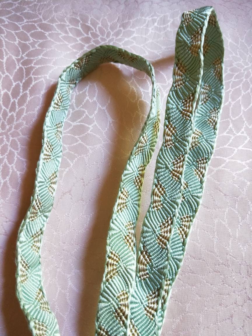 Vintage Japanese silk kumihimo obijime cord for obi celadon green with ...