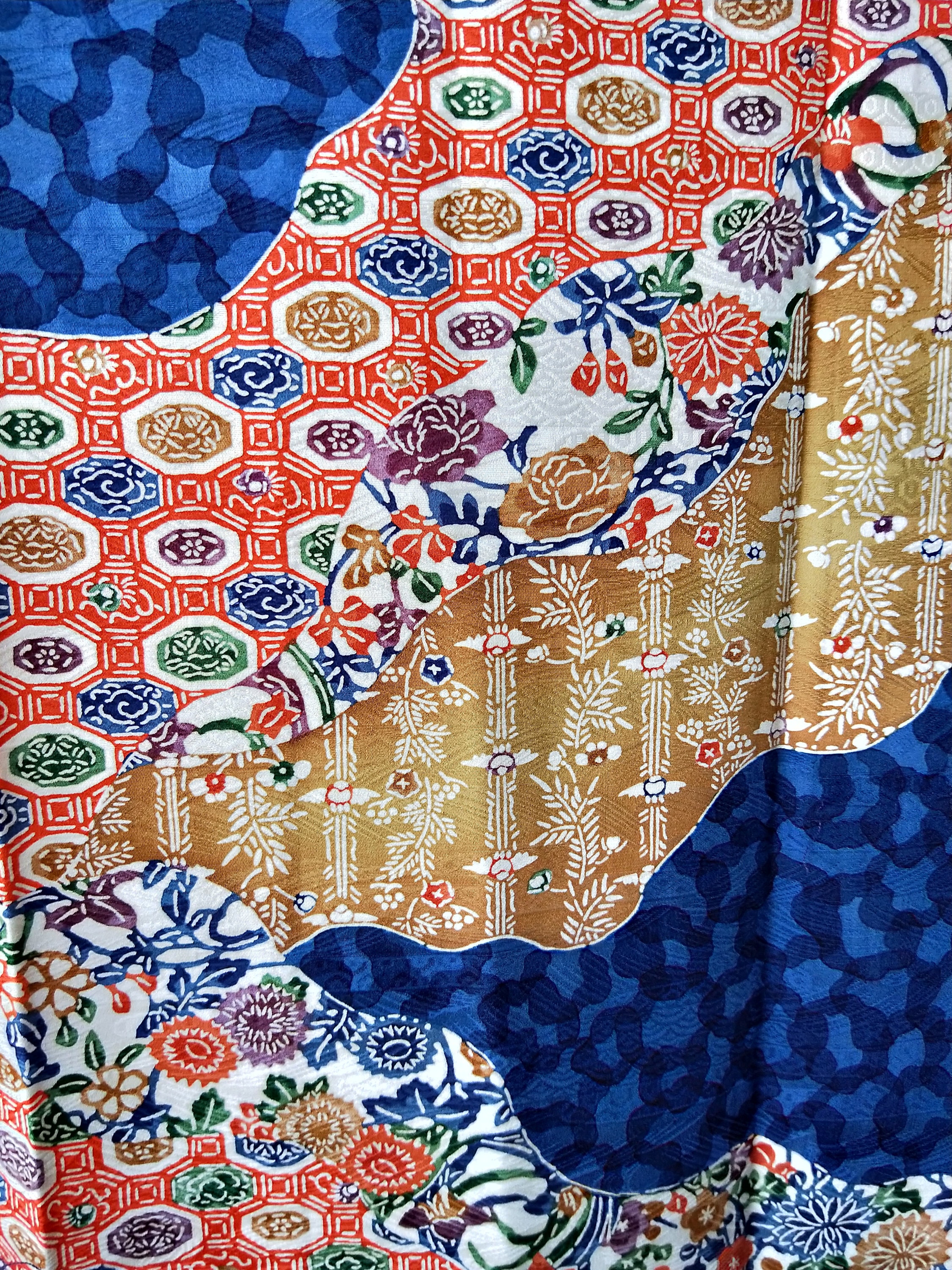 Vintage Japanese silk rinzu fine weaves kimono fabric 90 cm x 36 cm ...