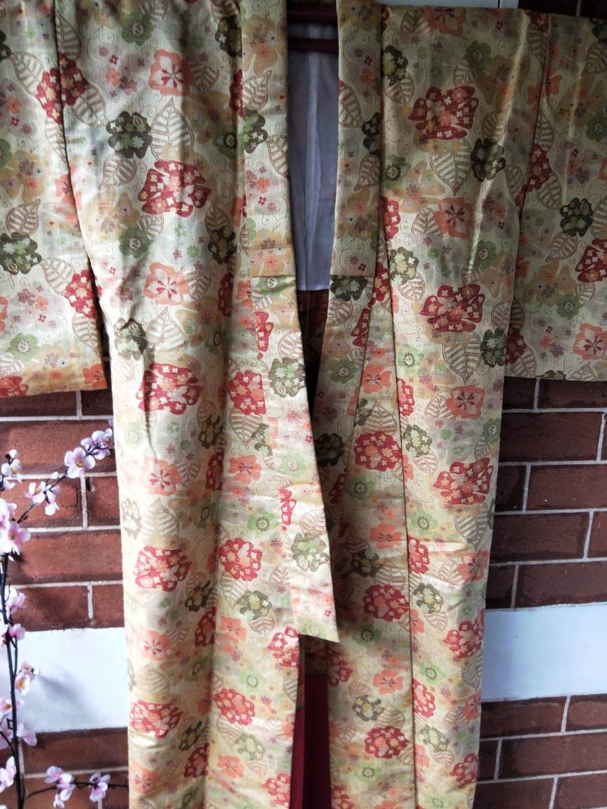 Vintage Japanese wool kimono hitoe unlined jacquard weave floral