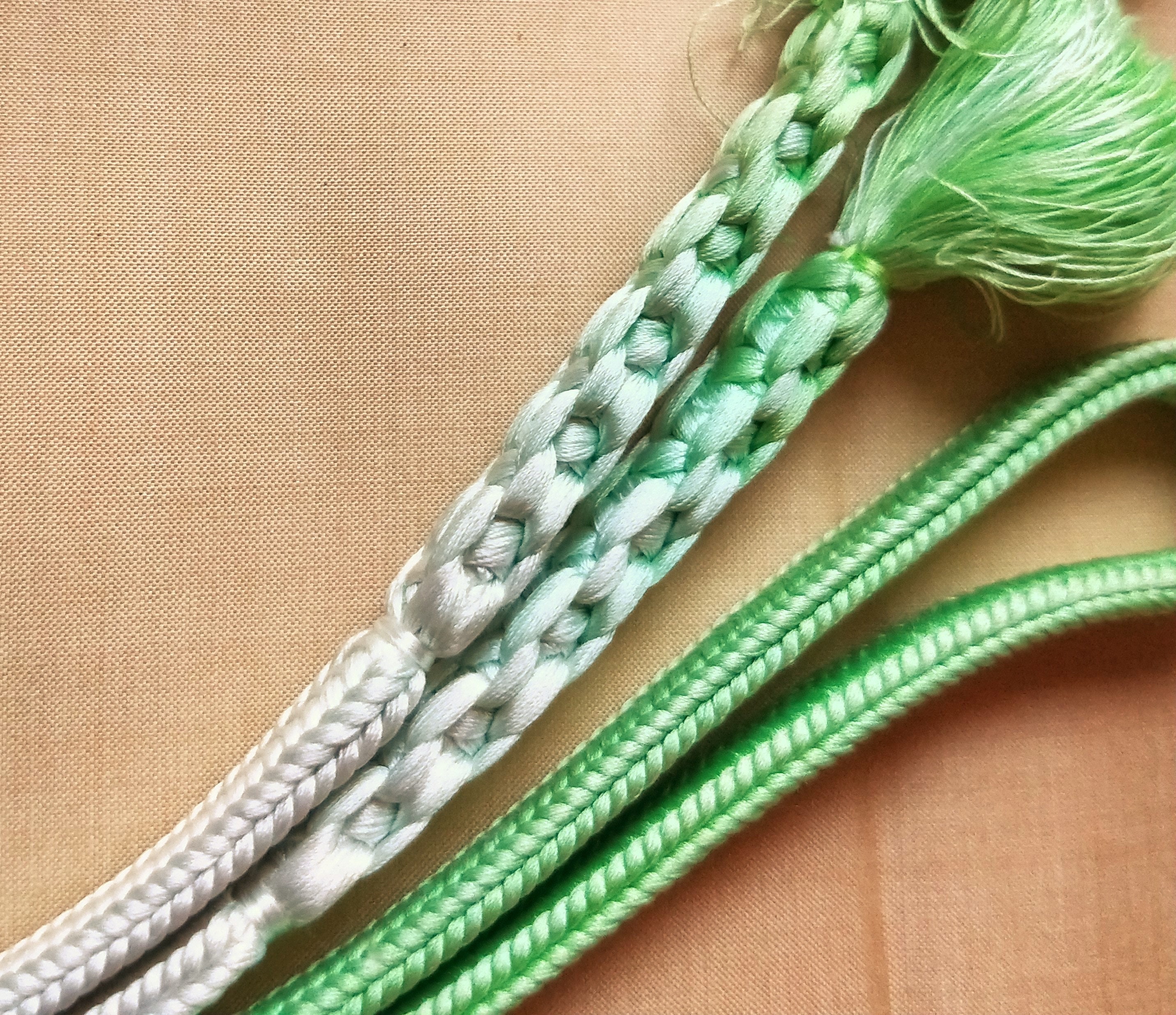 Vintage Japanese silk kumihimo obijime cord for obi soft lime green and ...