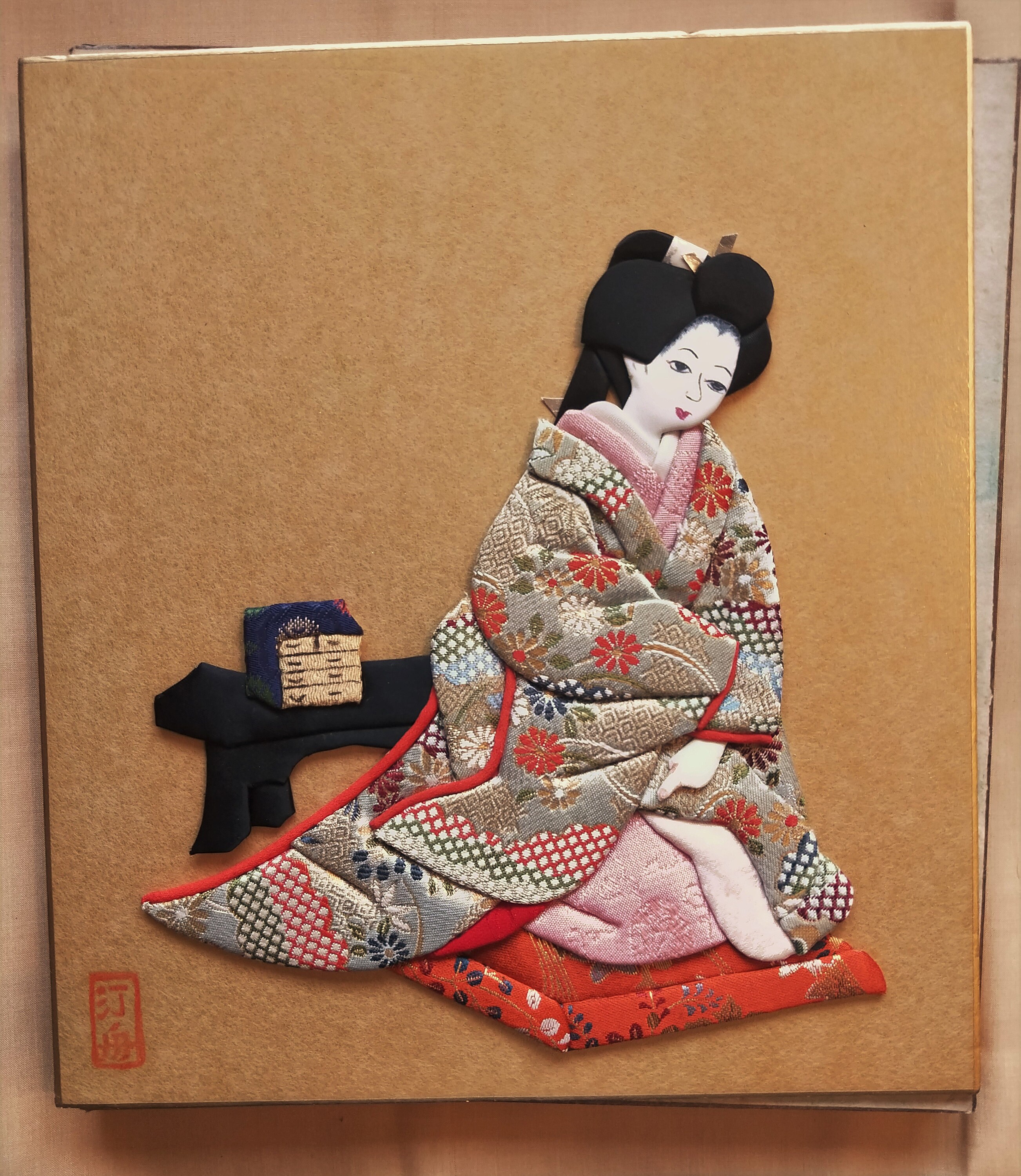 Vintage Hand painted Japanese shikishi paintings padded collage ...
