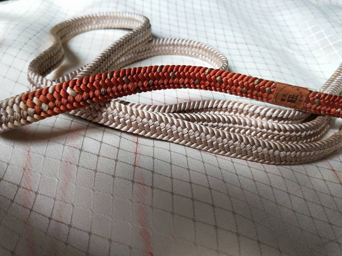 Vintage Japanese silk kumihimo obijime cord for obi woven, champagne ...