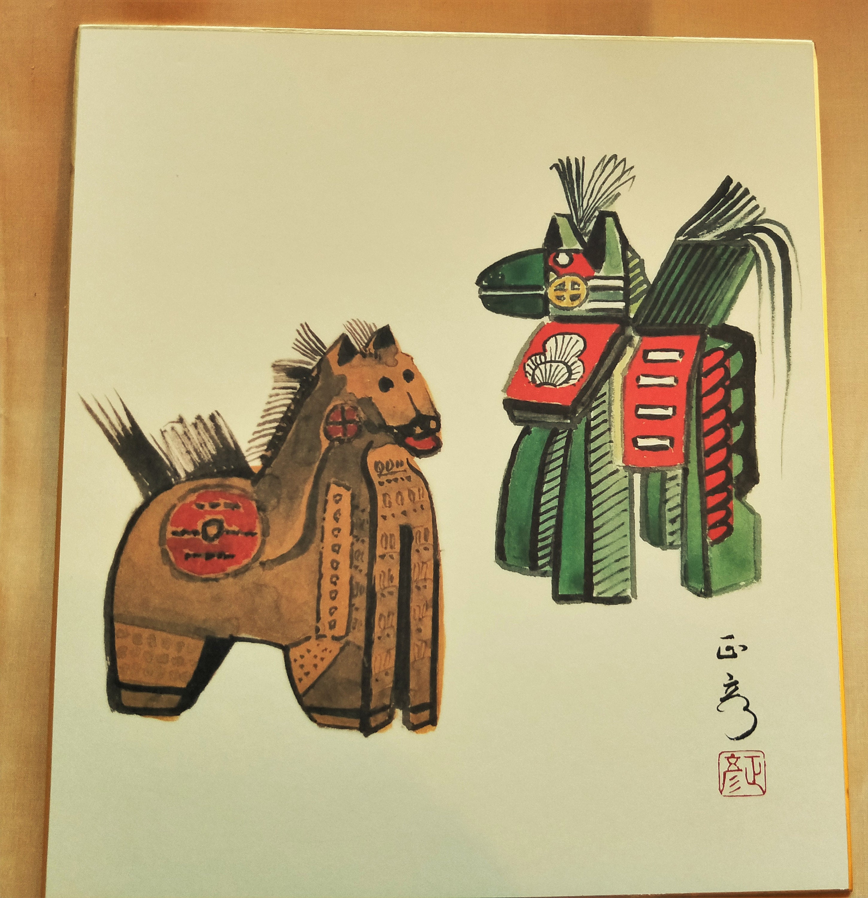 Vintage Japanese shikishi paintings print with Japanese year of the horse.
